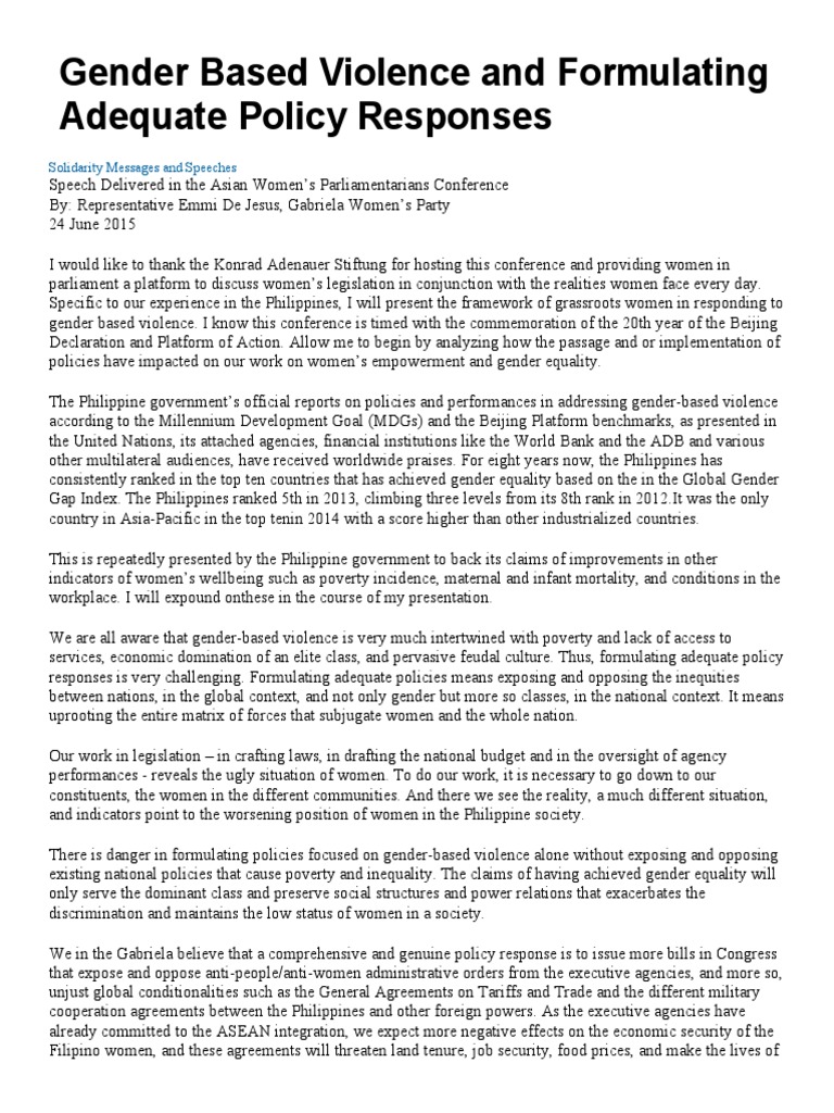 Gender Based Violence and Formulating Adequate Policy Responses | PDF ...