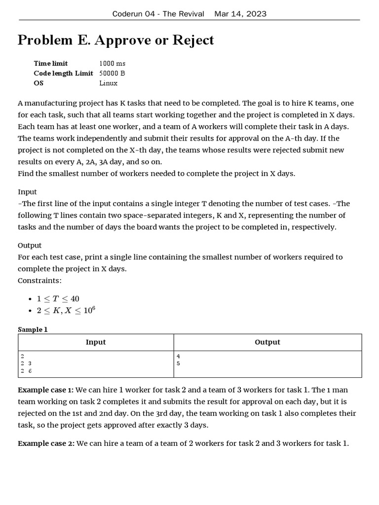 Problem E. Approve or Reject: 1000 Ms Linux | PDF