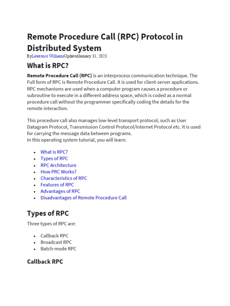 Remote Procedure Call Pdf Client Server Model Computer Network