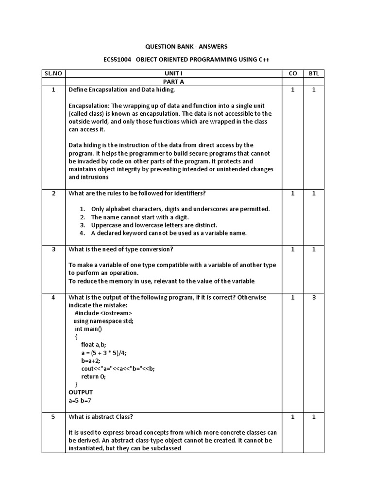 Oops Answers Pdf Class Computer Programming Object Oriented Programming