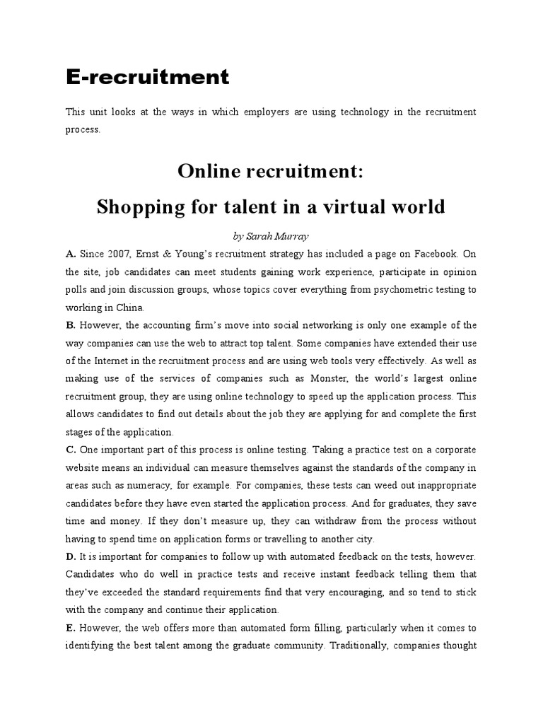 E Recruitment | PDF | Recruitment | Internet