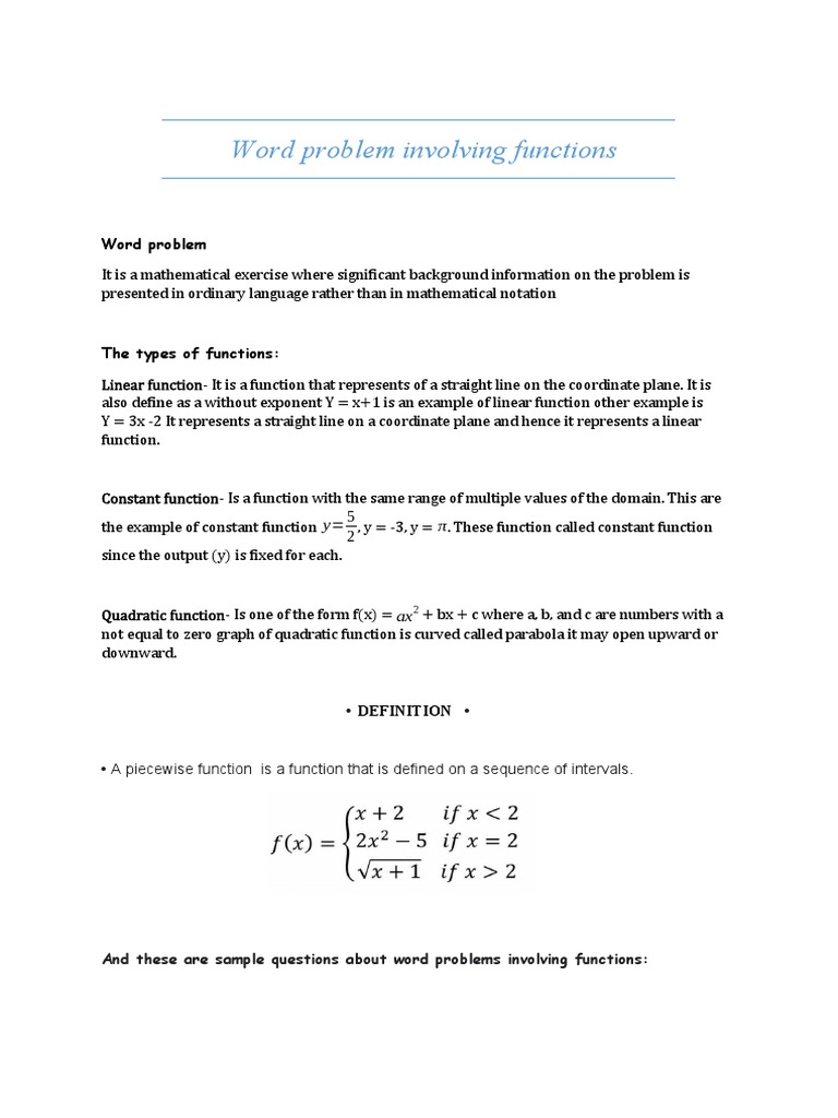 Word Problem Involving Functions | PDF | Function (Mathematics) | Analysis Word Problem Involving Functions | PDF | Function (Mathematics) | Analysis
