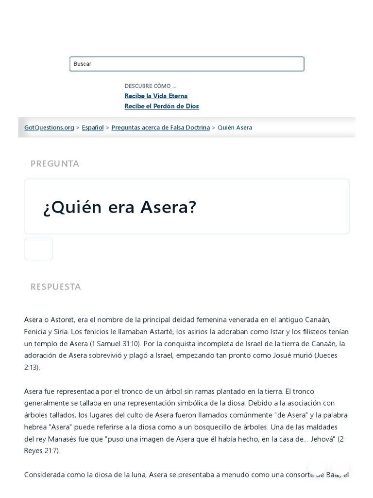 ¿Quién Era Asera - GotQuestions - Org - Espanol | PDF | Canaán | Diosa