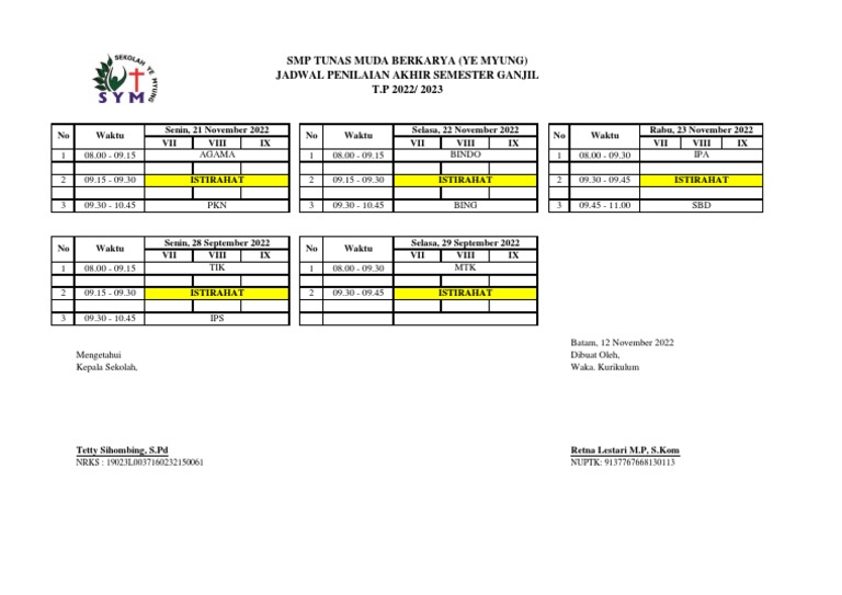 Jadwal PAS SMP T.A 2022-2023 | PDF