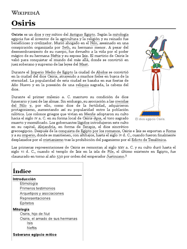 Osiris - Wikipedia, La Enciclopedia Libre | PDF | Osiris | Isis