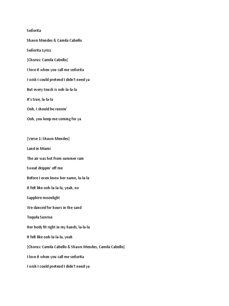Señorita Lyrics | PDF
