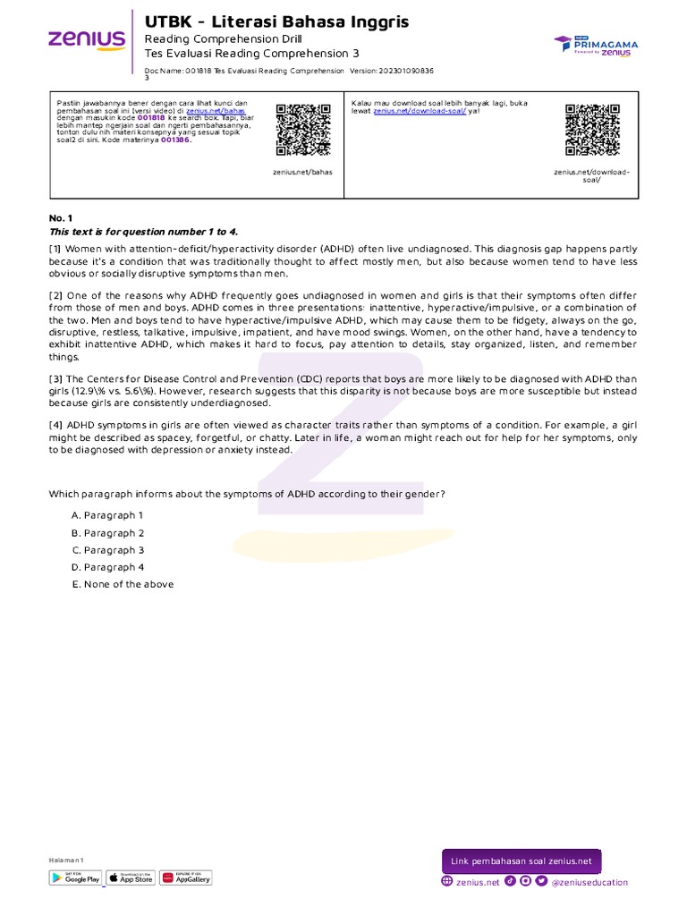 Reading Comprehension Drill Tes Evaluasi Reading Comprehension 3 | PDF ...