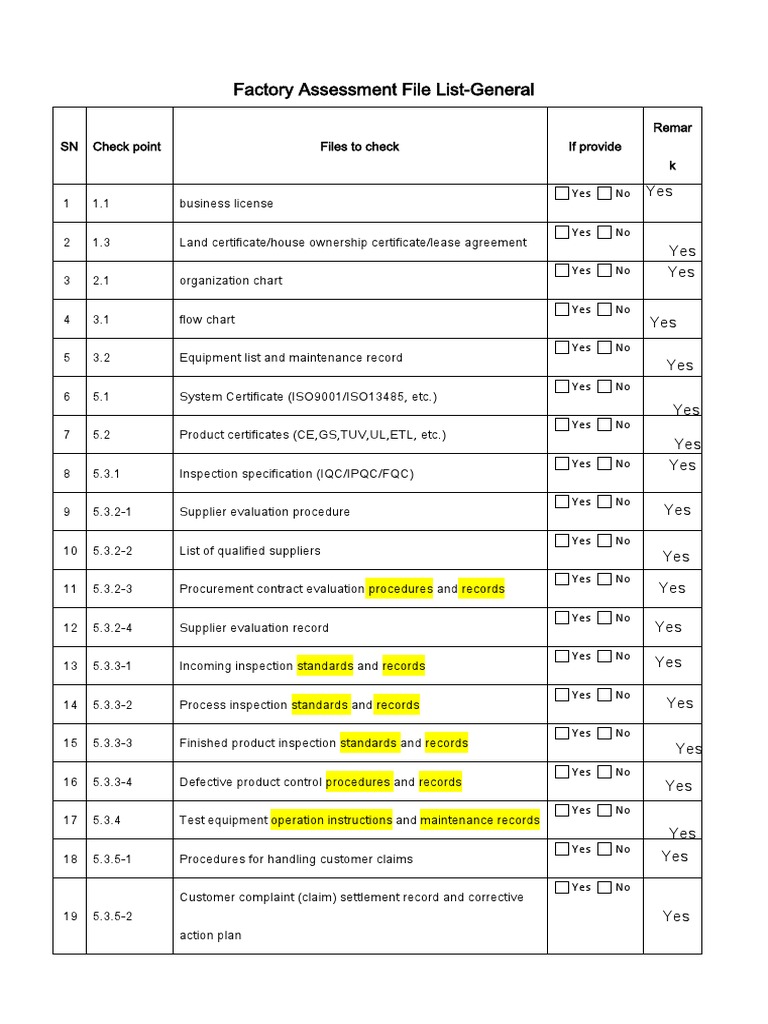 Factory Compliance Checklist | PDF | Environmental Impact Assessment ...