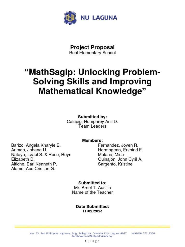 Group 1 PROJECT PROPOSAL TEMPLATE REVISED | PDF | Learning | Schools