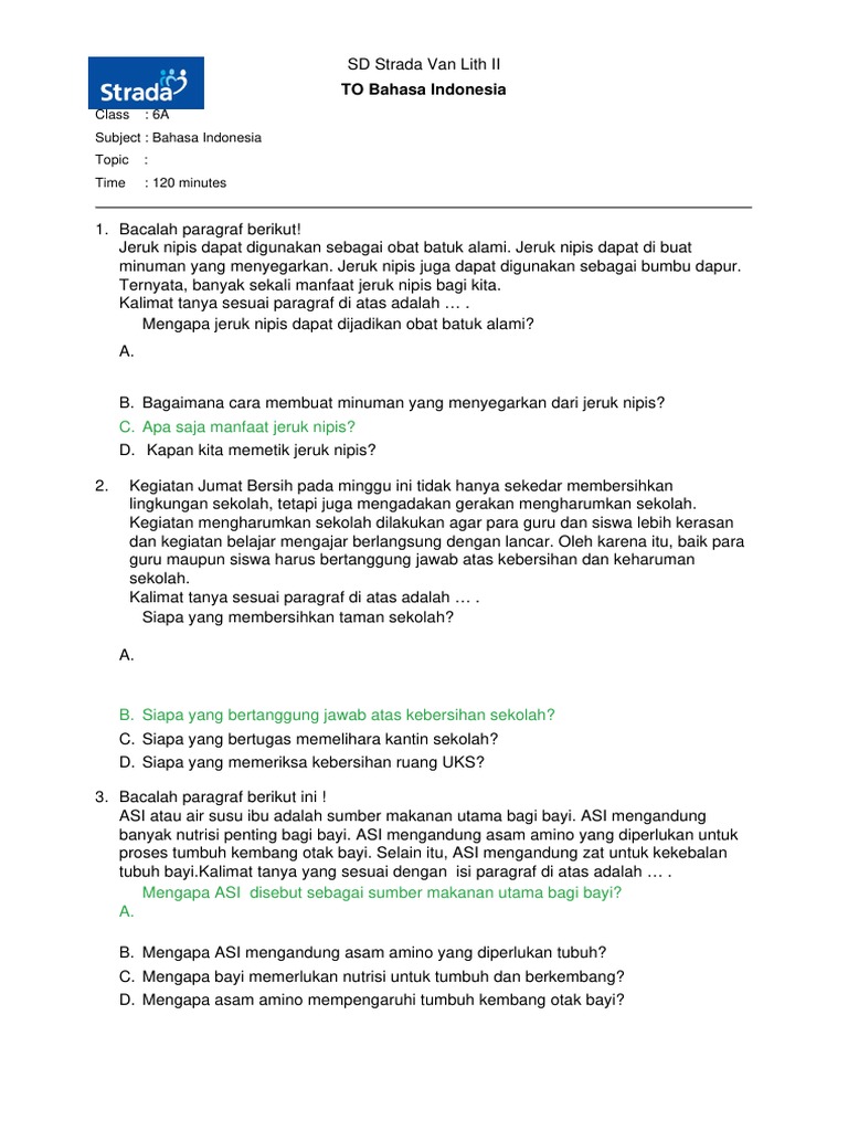 Soal Try Out Ujian Bahasa Indonesia Kelas VI | PDF