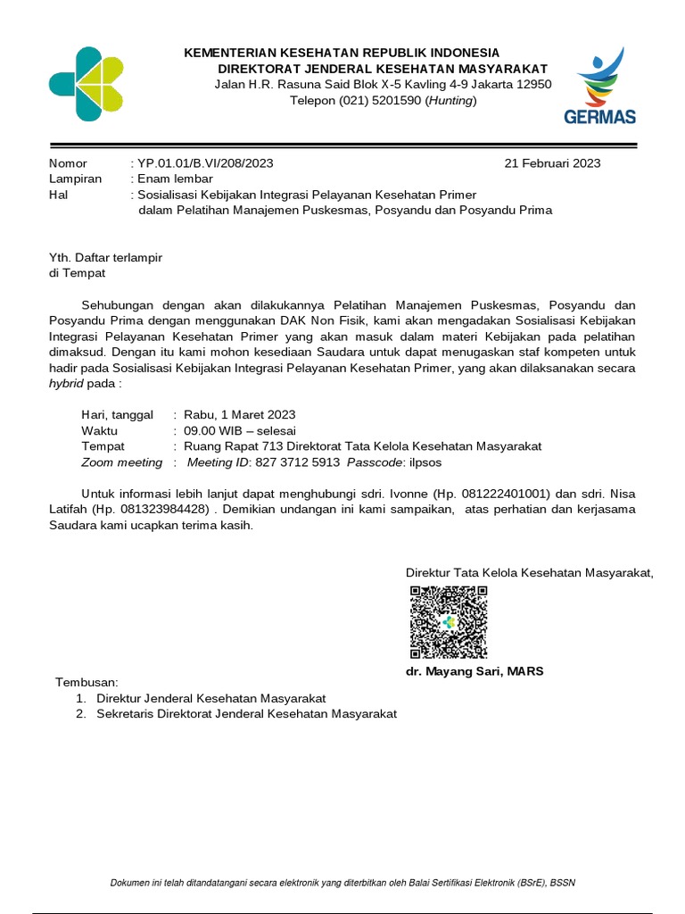 Undangan Sosialisasi Kebijakan ILP dalam Pelatihan MP, Posyandu Prima ...
