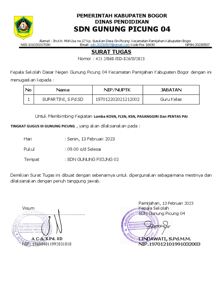 Surat Tugas Lomba | PDF
