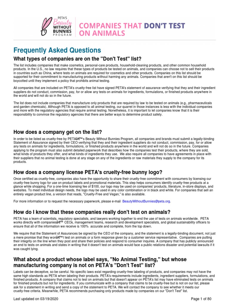 Companiesdonttest PETA | PDF | Animal Testing