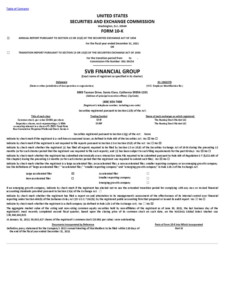 SVB Financial Group: United States Securities and Exchange Commission ...