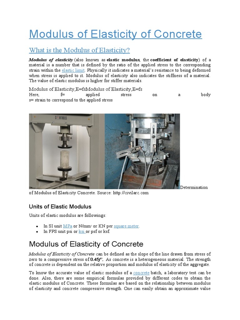 Modulus of Elasticity of Concrete | PDF | Young's Modulus | Elasticity (Physics)