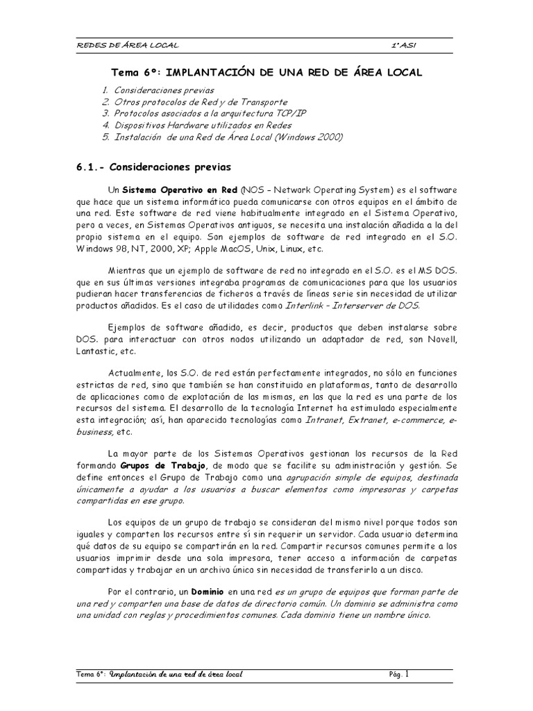Tema 6 Implantacion de Una Red de Area Local | PDF | Protocolos de internet | Red de computadoras