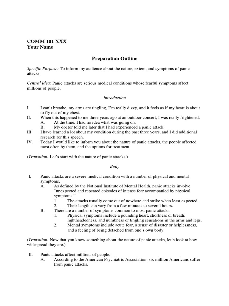 HC Sample Speech Preparation Outline | PDF | Panic Attack | Panic