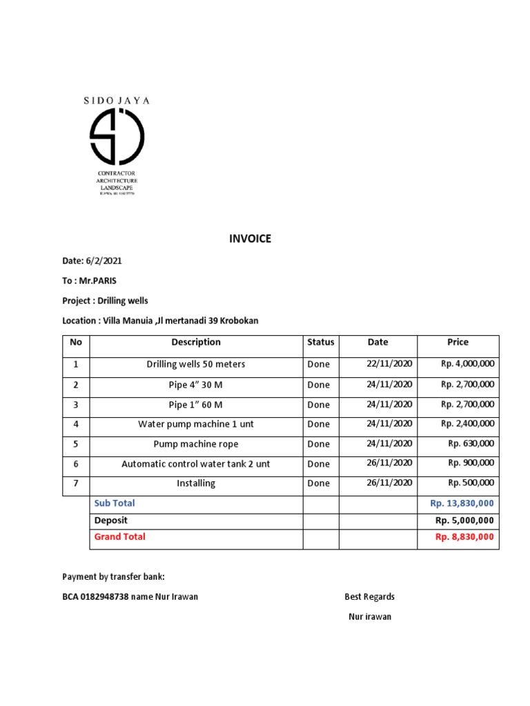 Invoice Manuia Water Well | PDF