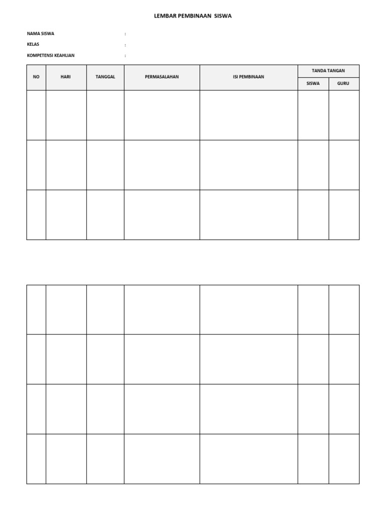 Lembar Pembinaan Siswa | PDF