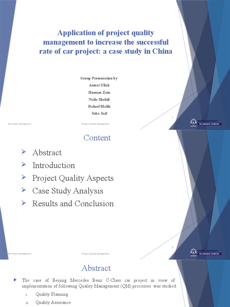 PQM Presentation - Case Study On Project Quality Management Techniques in Automobile Industry ...
