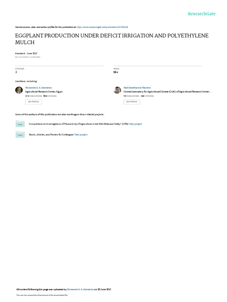 Eggplant Production Under Deficit Irrigation and Polyethylene Mulch | Download Free PDF | Mulch ...