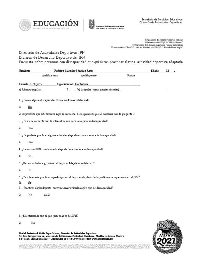 Encuesta Deporte Adaptado IPN | PDF