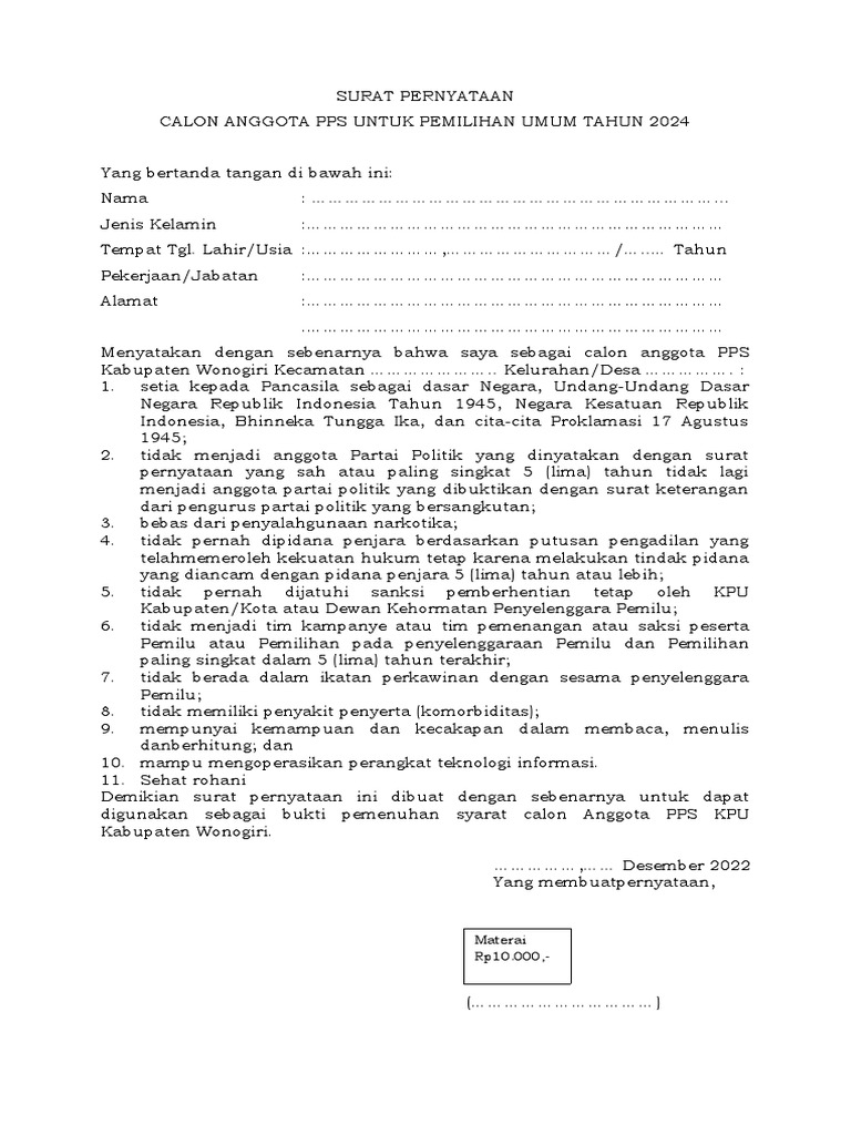 Surat Pernyataan PPS | PDF