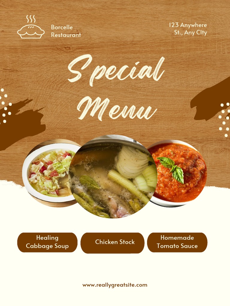 Borcelle Restaurant Special Menu | PDF | Stock (Food) | Tomato Sauce