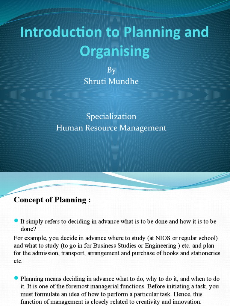Introduction To Planning and Organising: by Shruti Mundhe | PDF ...