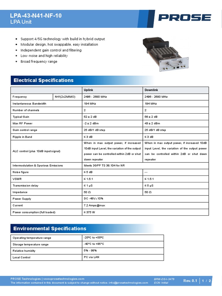 LPA 43 N41 NF 10 - PLV - 0.1 | PDF | Decibel | Power Supply