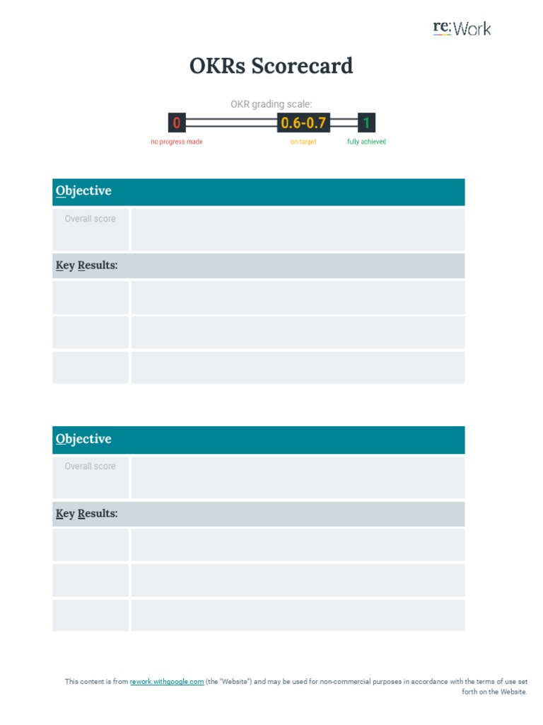 (Re - Work) OKRs (Objectives and Key Results) Scorecard | PDF