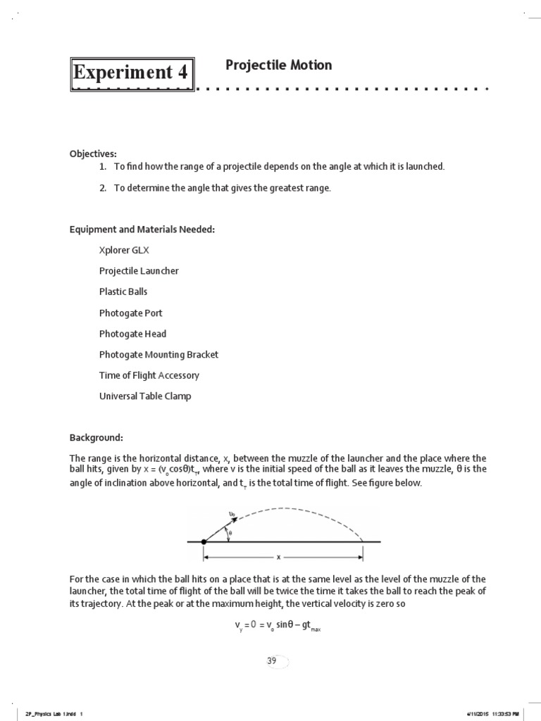 Experiment 4: Projectile Motion | PDF | Mechanics | Mechanical Engineering