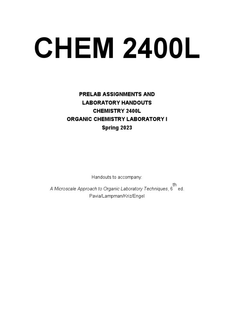 CHEM 2400L: Prelab Assignments and Laboratory Handouts Chemistry 2400L ...