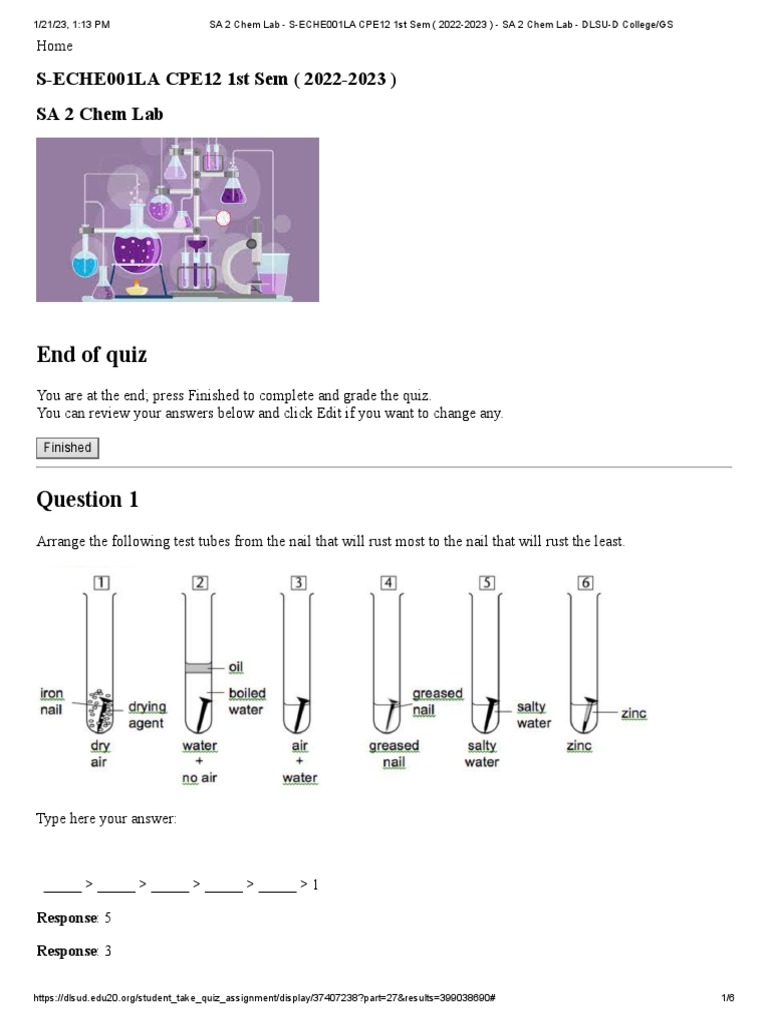 End of Quiz: S-ECHE001LA CPE12 1st Sem (2022-2023) SA 2 Chem Lab | PDF | Radioactive Decay ...