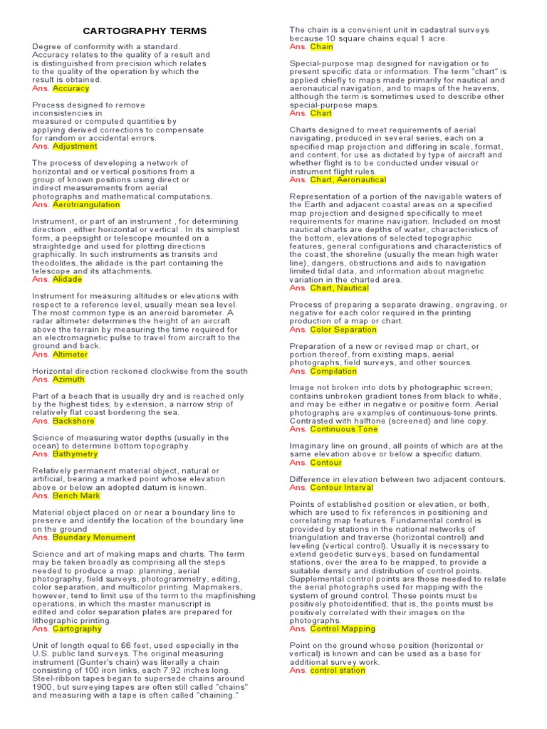 Cartography Terms | PDF | Geodesy | Surveying