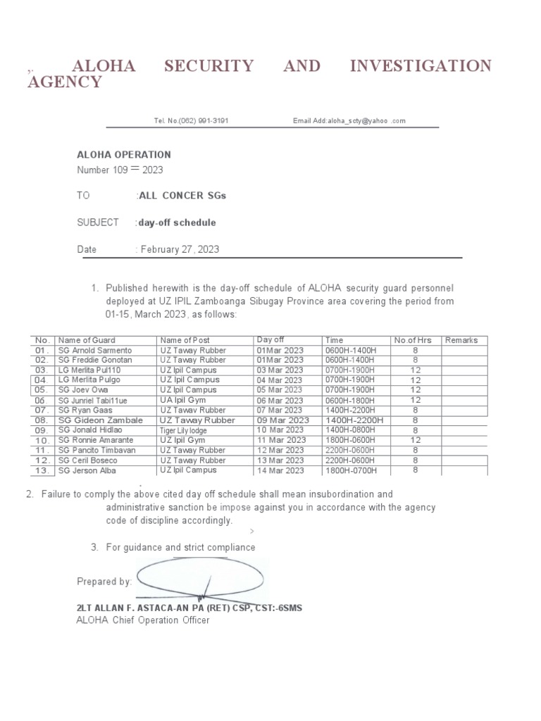 Aloha Security and Investigation Agency | PDF