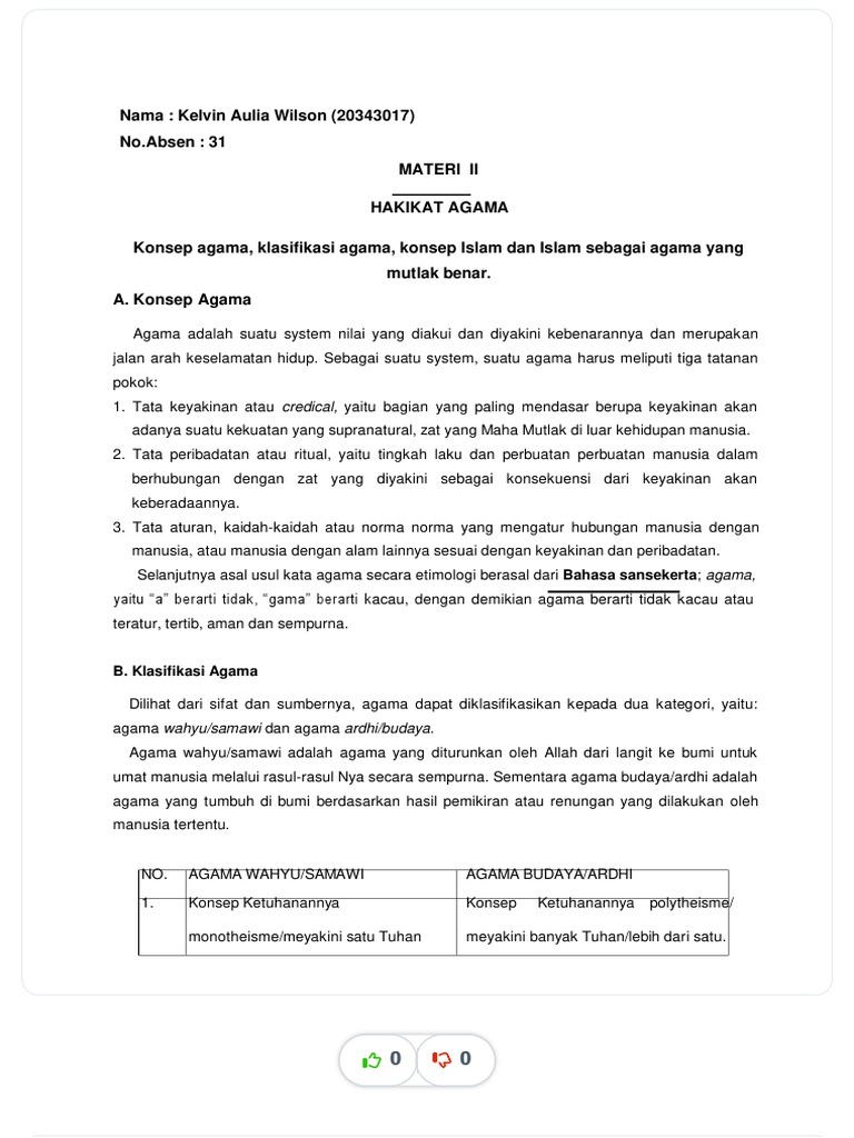Tugas Resume Materi 2 Hakikat Agama Konsep Agama Klasifikasi Agama Konsep Islam Dan Islam ...