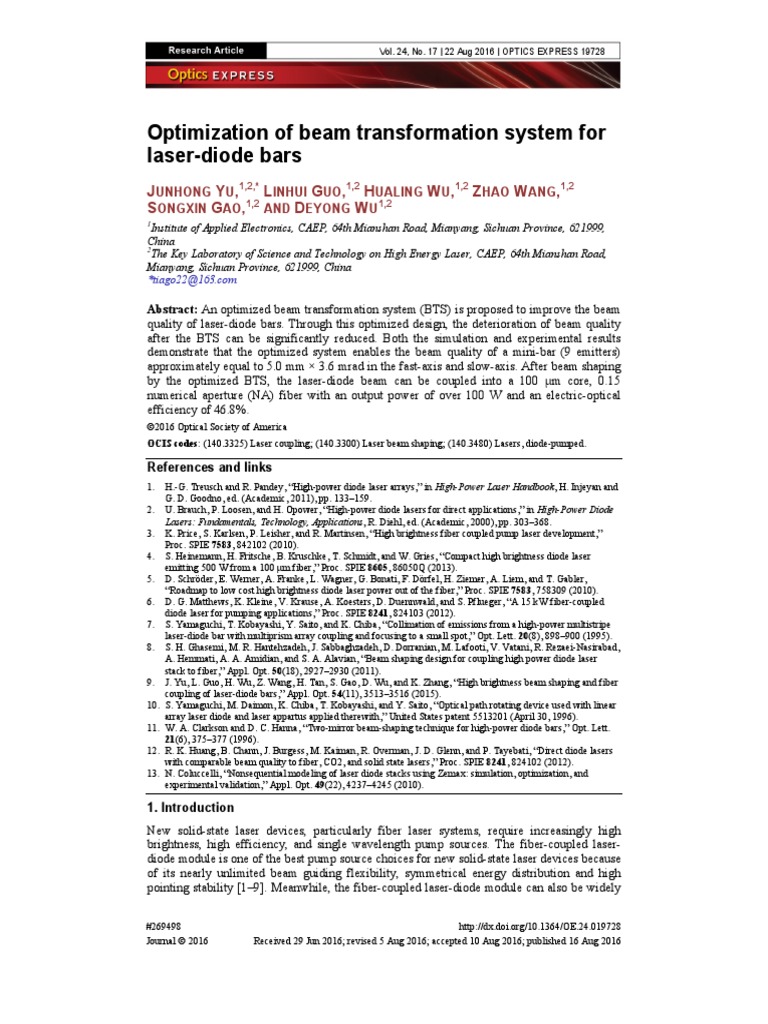 Optimization of Beam Transformation System For Laser-Diode Bars | PDF | Laser Diode | Laser