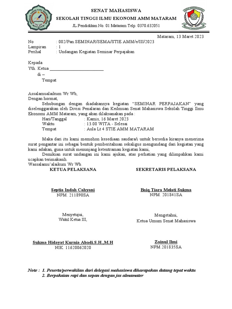 Contoh SURAT EKSTERNAL BEM | PDF