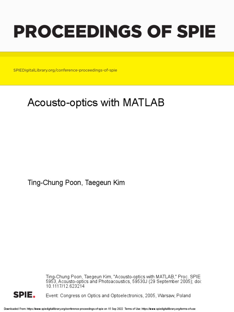 Acousto-Optics With MATLAB | PDF | Wavelength | Diffraction