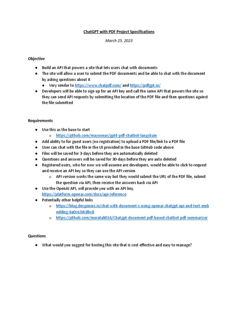 Chat With PDF Specs 2023 03 25 | PDF | Technology & Engineering