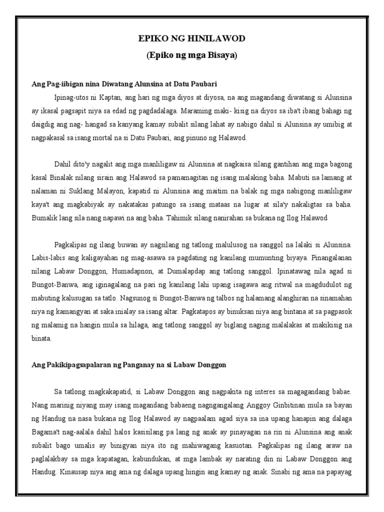 Epiko NG Hinilawod (Epiko NG Mga Bisaya) : Ang Pag-Iibigan Nina ...