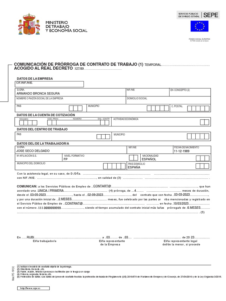 Plantilla Completada Prórroga de Contrato | PDF | Economias | Gobierno