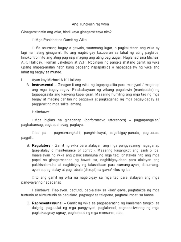 Ang Tungkulin NG Wika | PDF