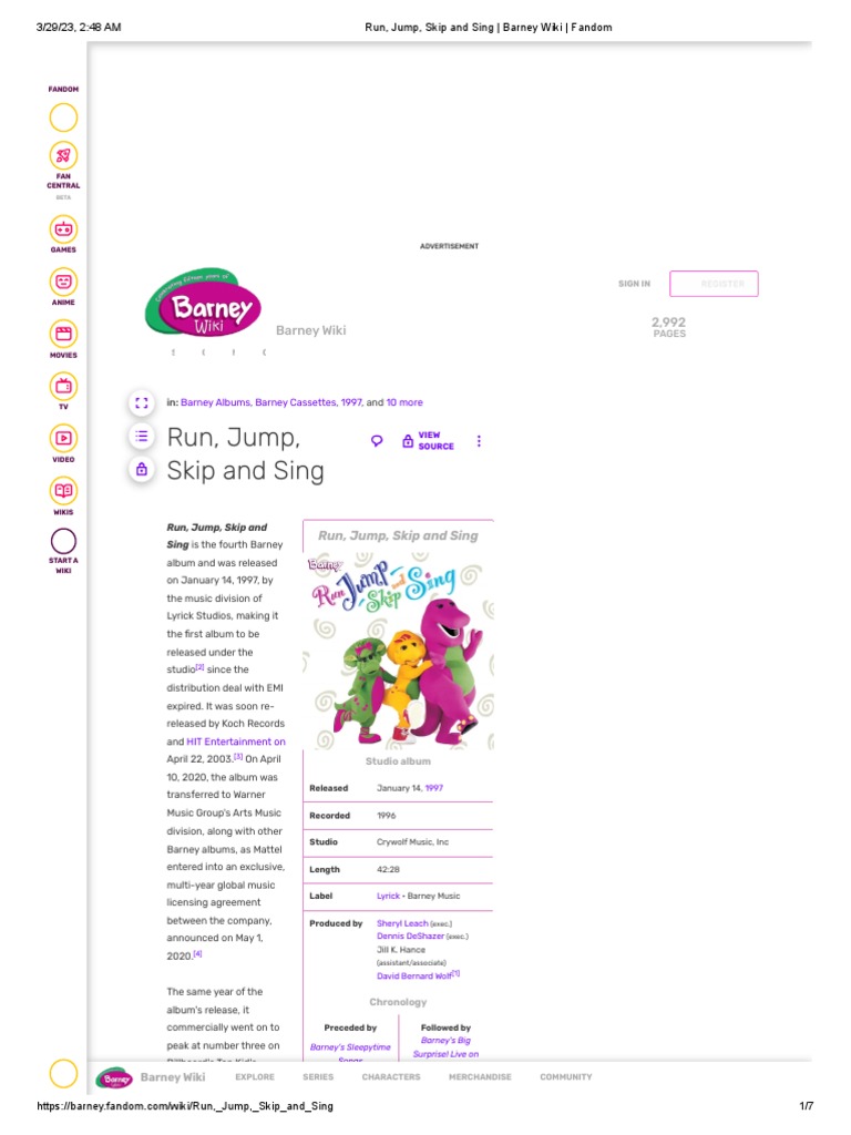 Run, Jump, Skip and Sing - Barney Wiki - Fandom | PDF | Fandom