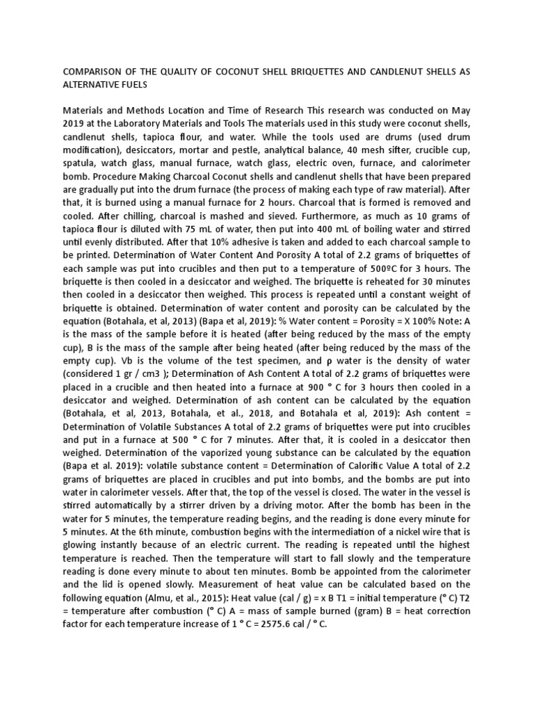 Comparison of The Quality of Coconut Shell Briquettes and Candlenut ...
