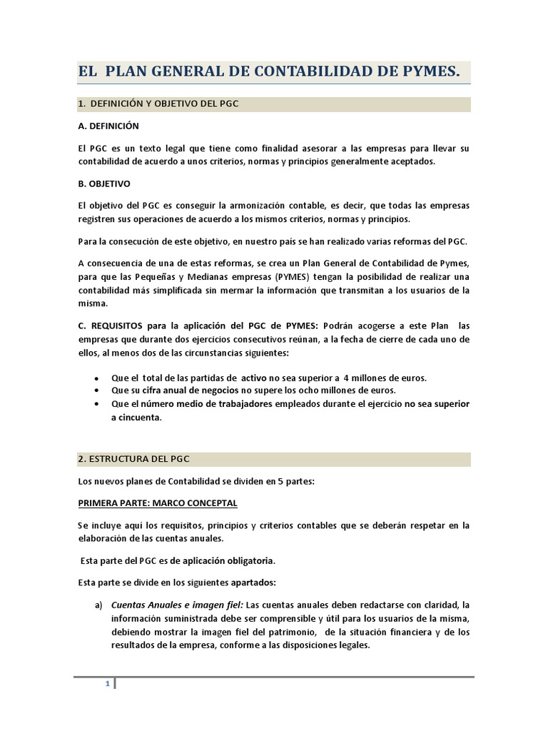 EL PLAN GENERAL DE CONTABILIDAD DE PYMES (Resumen) | PDF | Estado financiero | Contabilidad