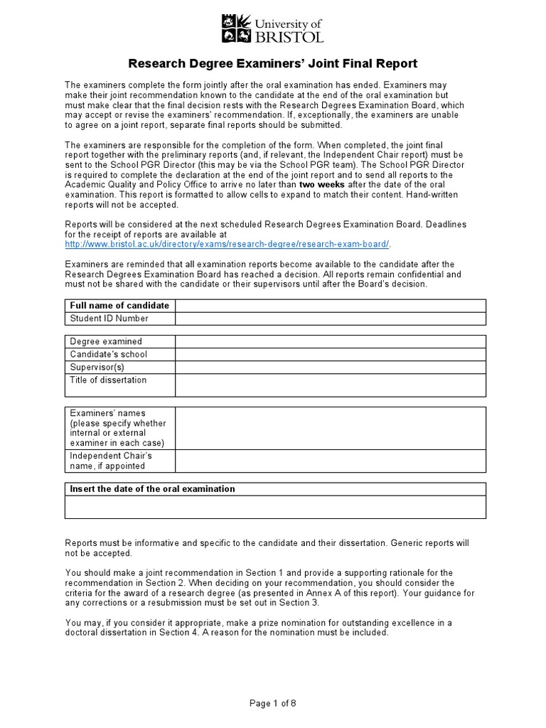 Research Degree Examiners' Report | PDF | Thesis | Academic Degree