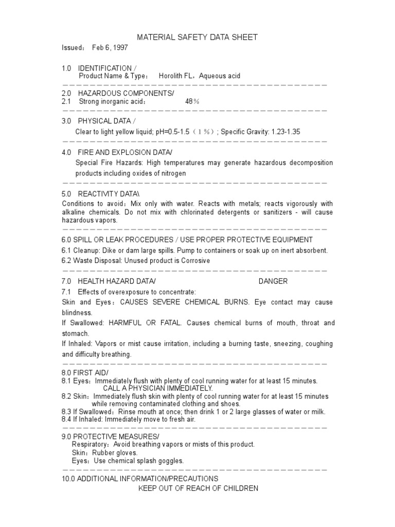 Horolith FL - MSDS | PDF