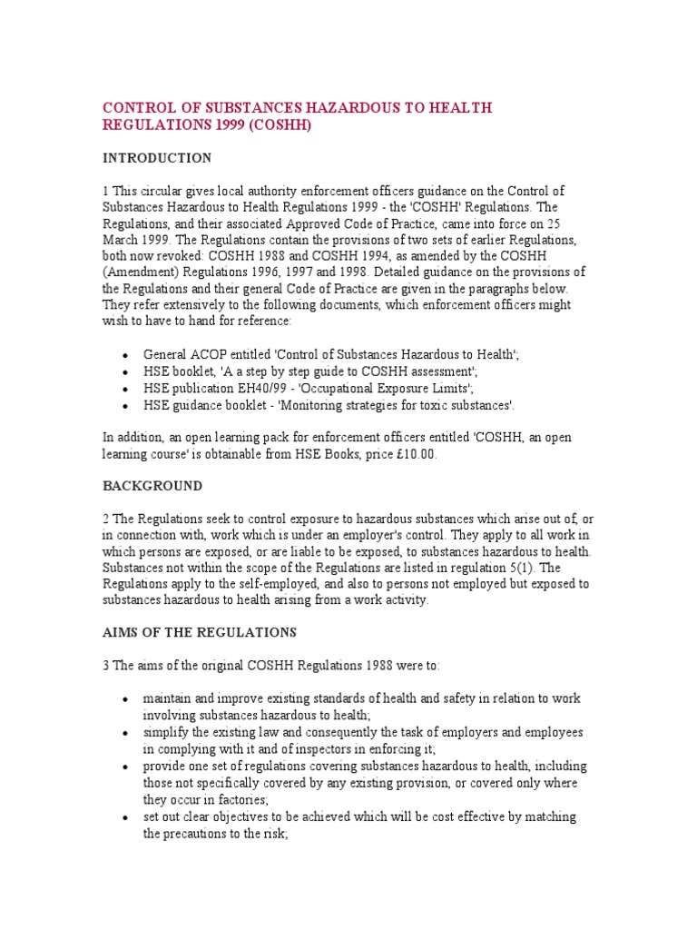 COSHH Regulations 1999 Overview | PDF | Personal Protective Equipment ...